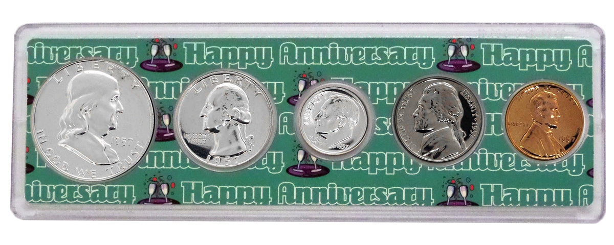 1957 - Anniversary Year Coin Set in Happy Anniversary Holder ...