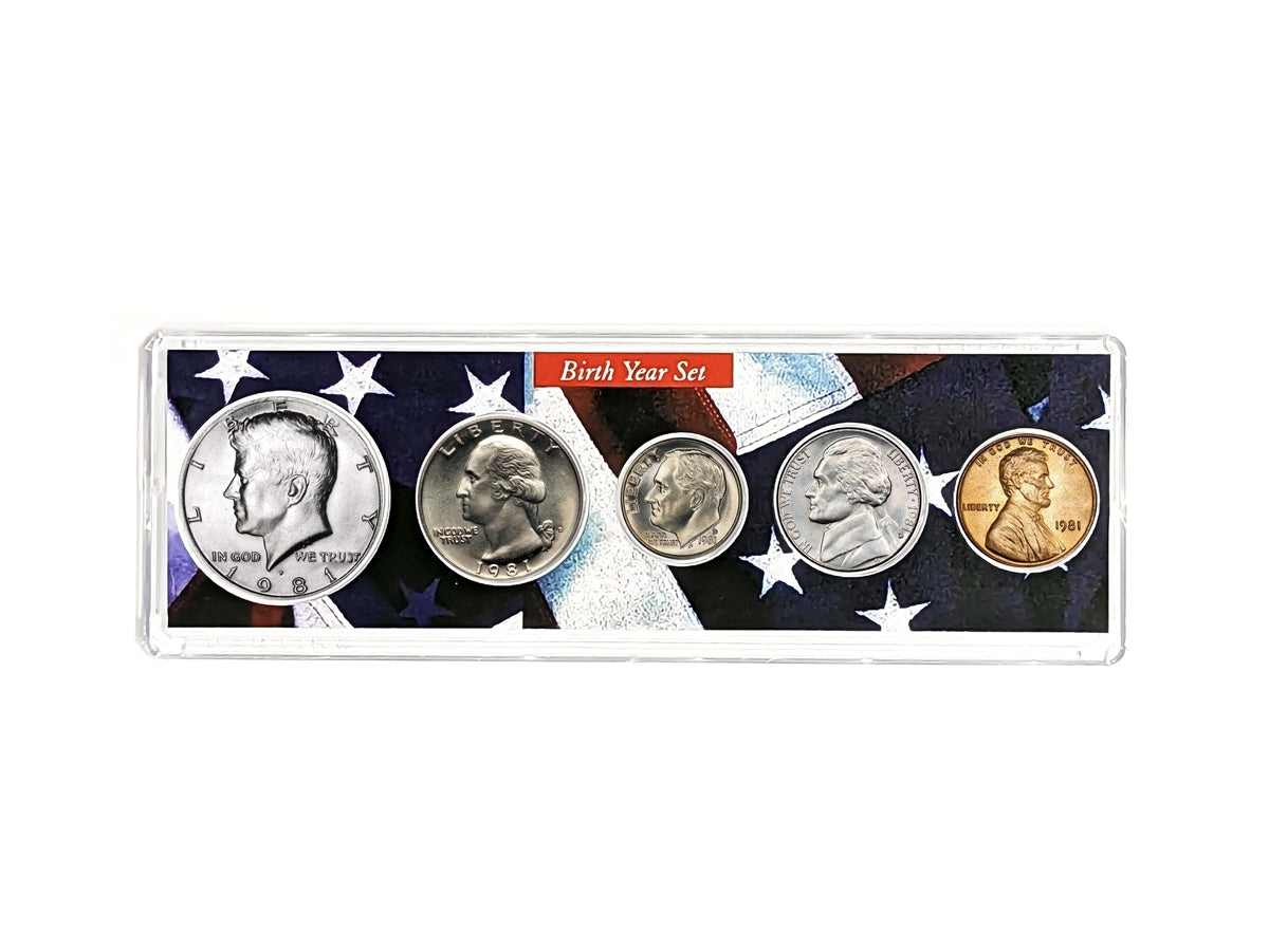 1981 Birth Year Coin Set in American Flag Holder – Smyrnacoin.com